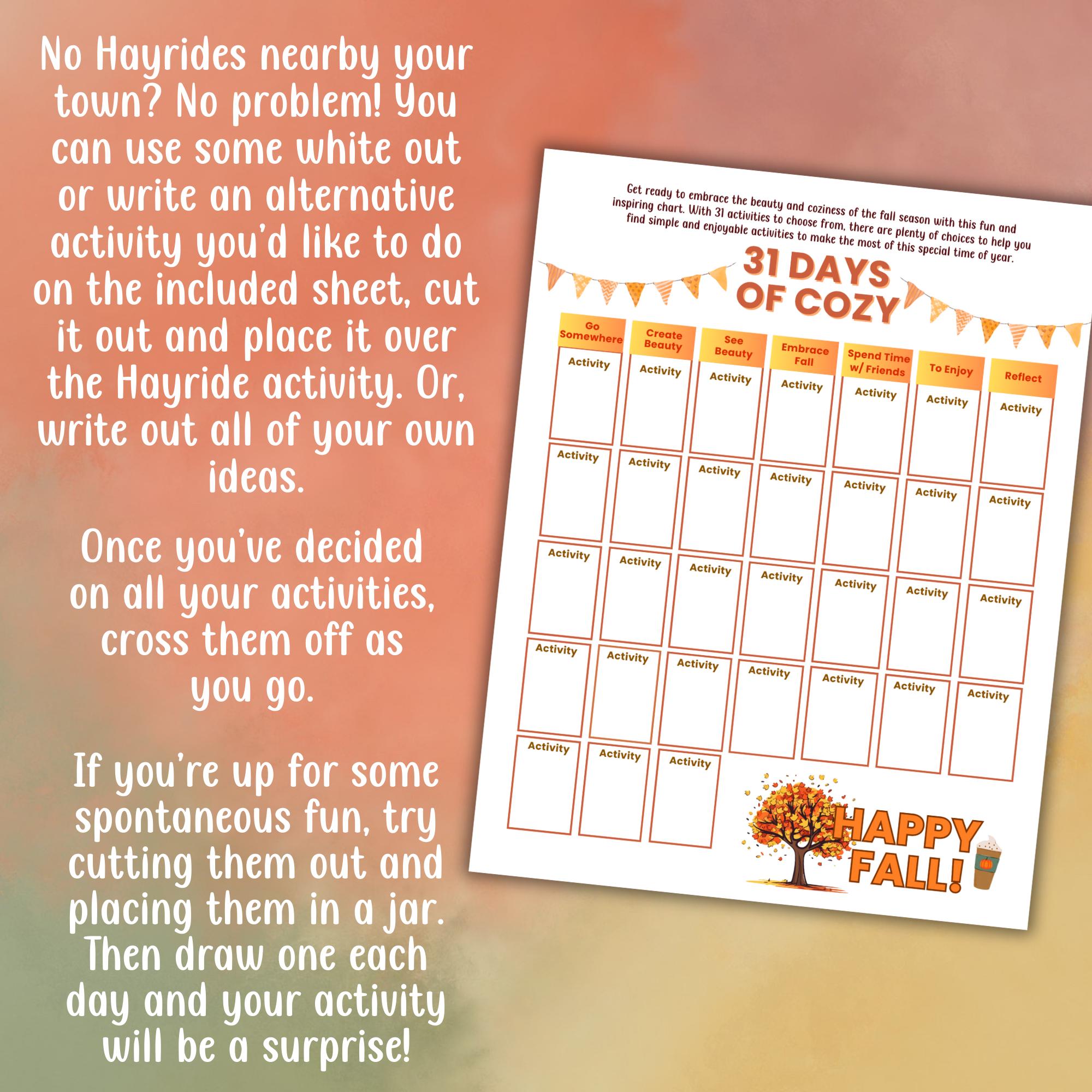 30 Day Fall Challenge for Kids, Couples Bucket List, Fall Activity List ...