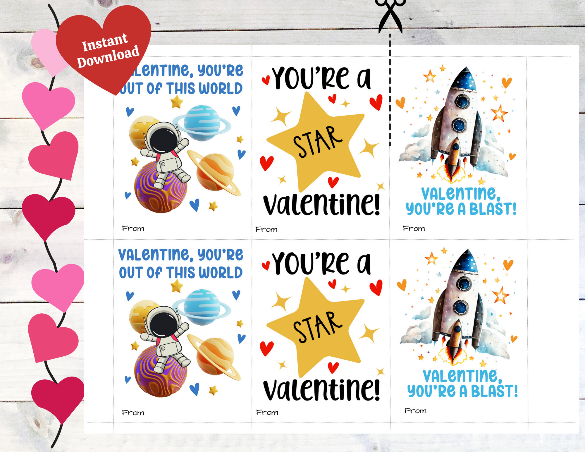 Outer Space Valentine Card, Printable Class Valentines, Editable Kids ...