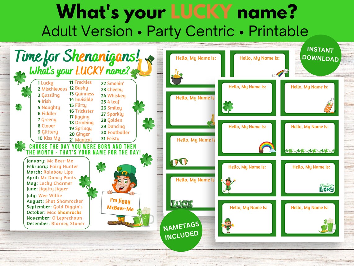 St Patricks Day Name Game Printable Adult St Paddy's Day - Etsy