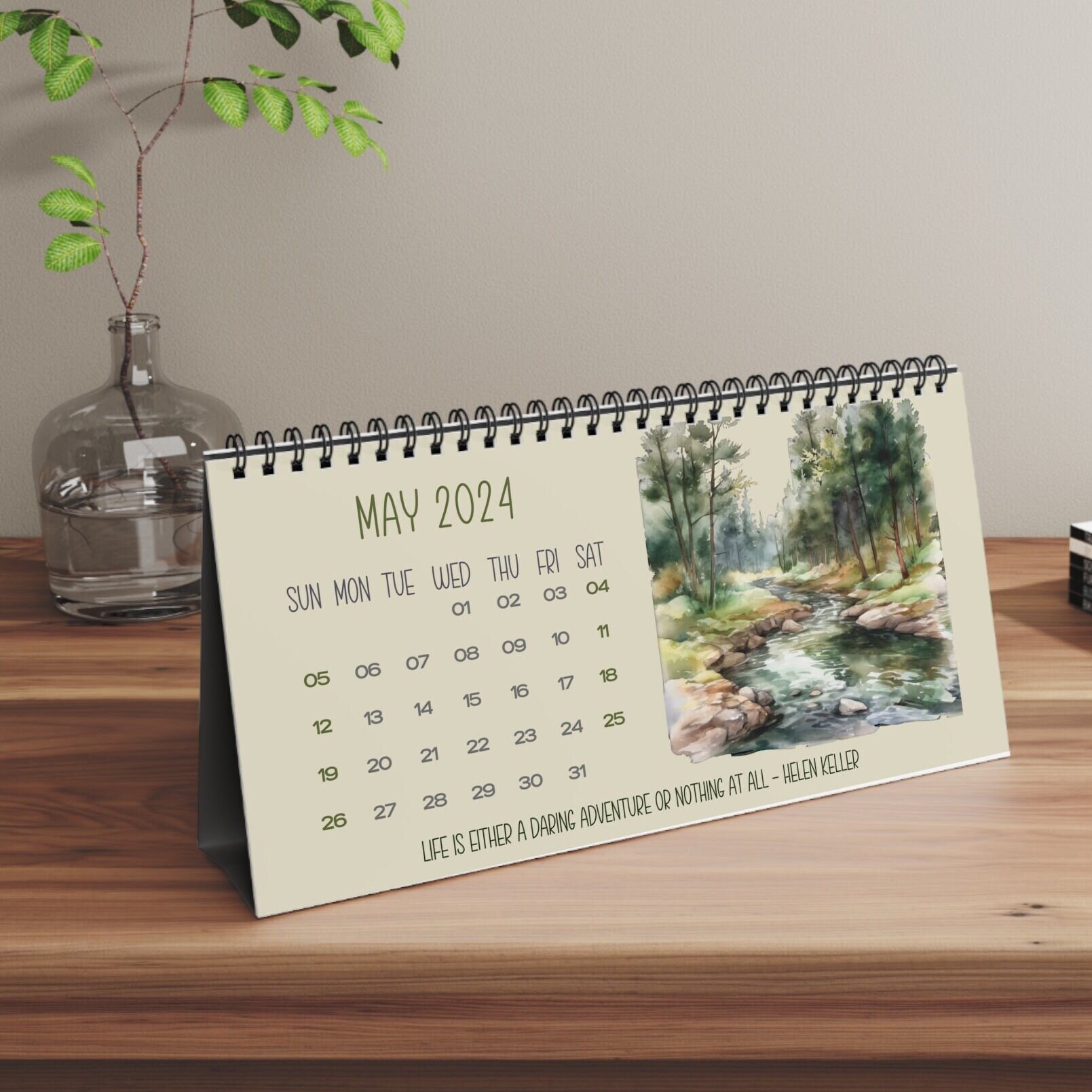 2024 Desk Calendar Watercolor Forest Landscapes and Adventure Quotes ...