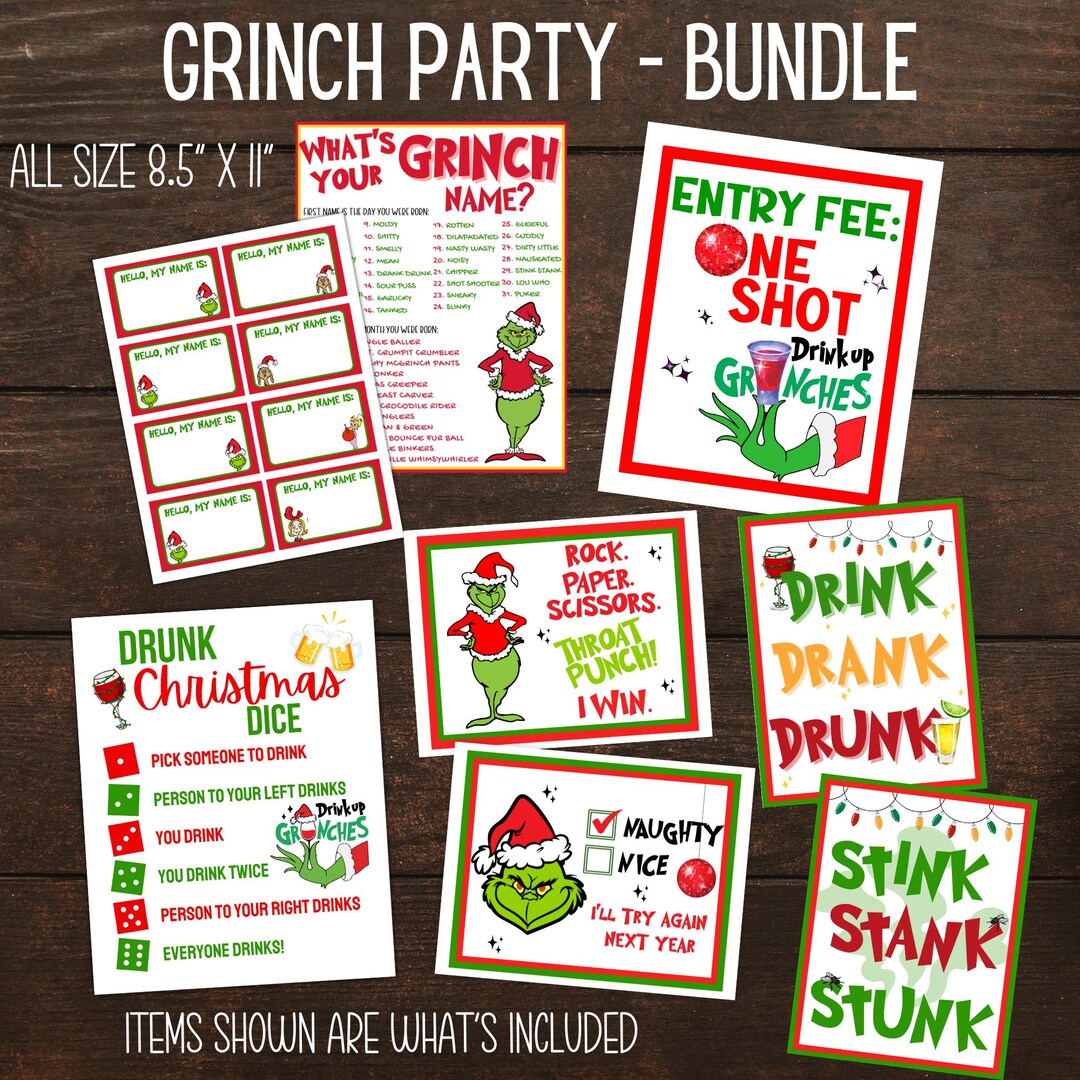Grinch Party Game Bundle, Entry Fee One Shot, Christmas Party, Drink up ...