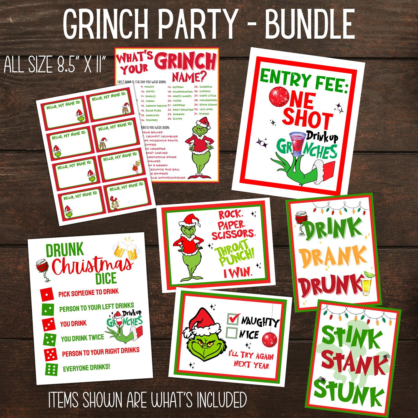 Grinch Party Game Bundle, Entry Fee One Shot, Grinchmas Name Game ...