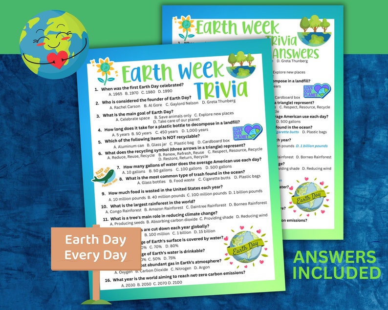 Earth Day Trivia Printable, Earth Day Trivia Questions, Earth Week ...