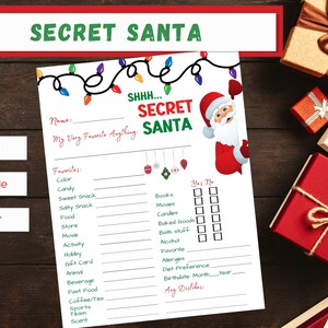 Secret Santa Questionnaire Fillable Template, Christmas Gift Exchange ...