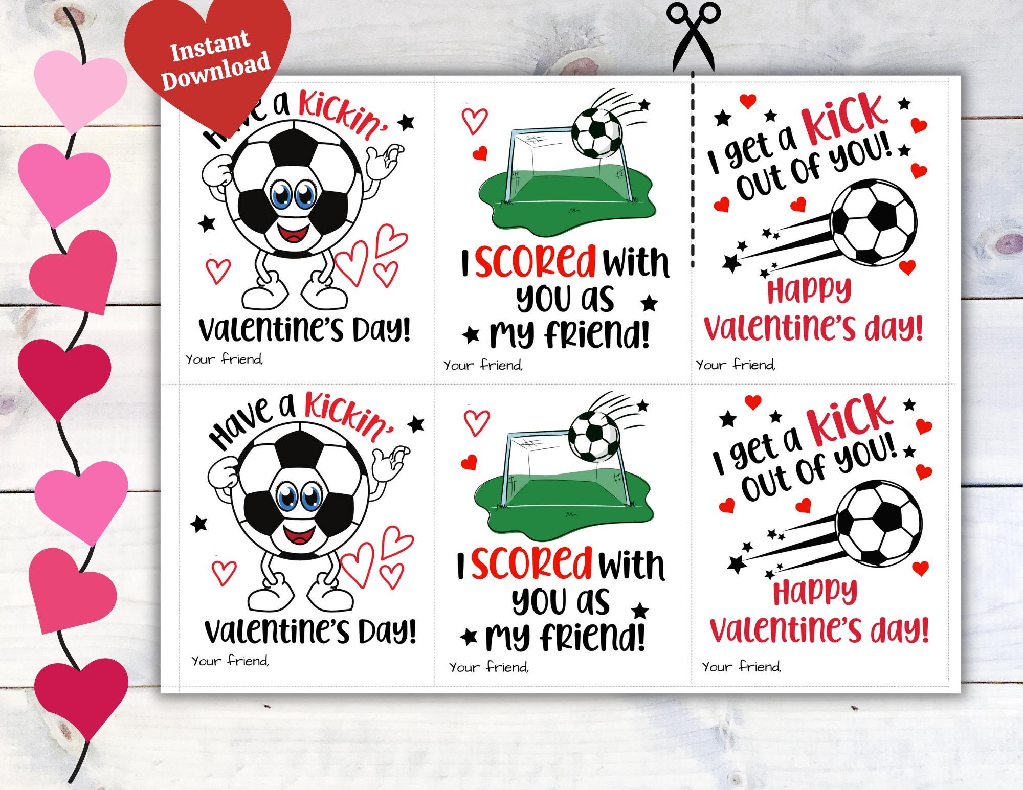 Soccer Valentine Card Instant Download, Printable Class Valentines ...