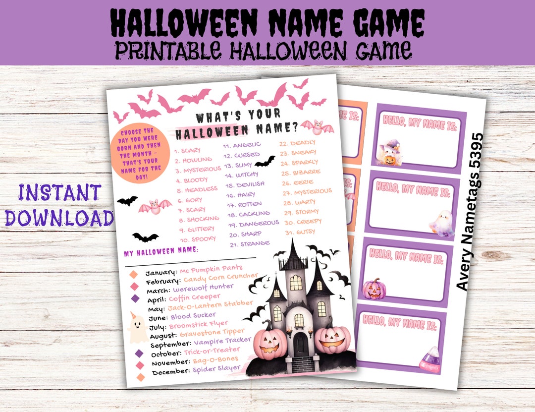Halloween Name Game, Spooky Name Generator, Pink Halloween Party Games ...