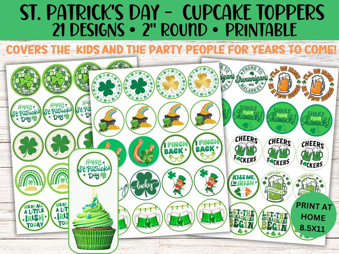 St. Patricks Day Cupcake Toppers, Printable Irish Party Decoration St ...
