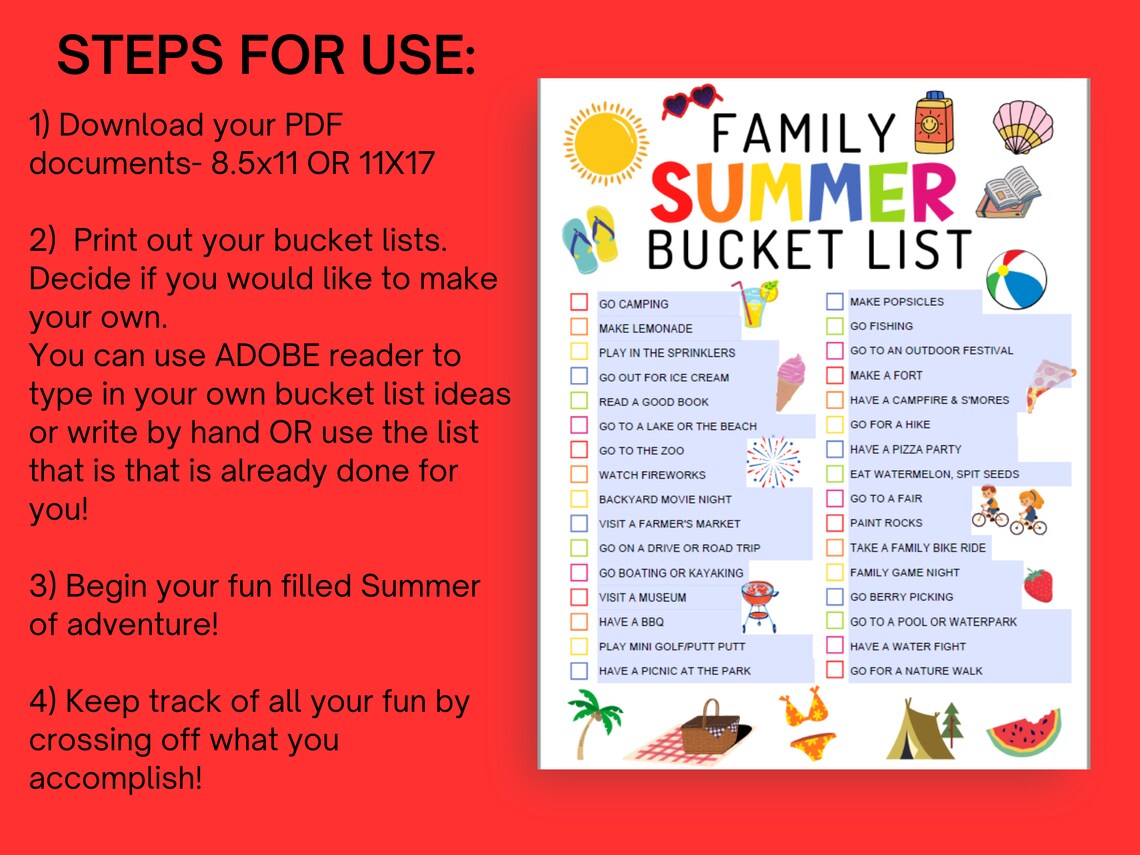 Kids Summer Bucket List Printable, Editable Things to Do Checklist for ...