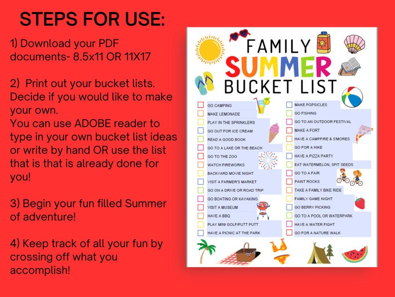Kids Summer Bucket List Printable, Editable Things to Do Checklist for ...