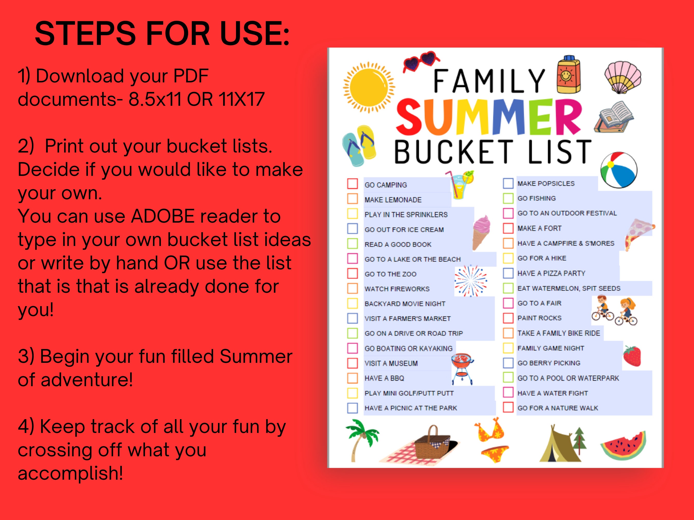 Kids Summer Bucket List Printable, Editable Things to Do Checklist for ...