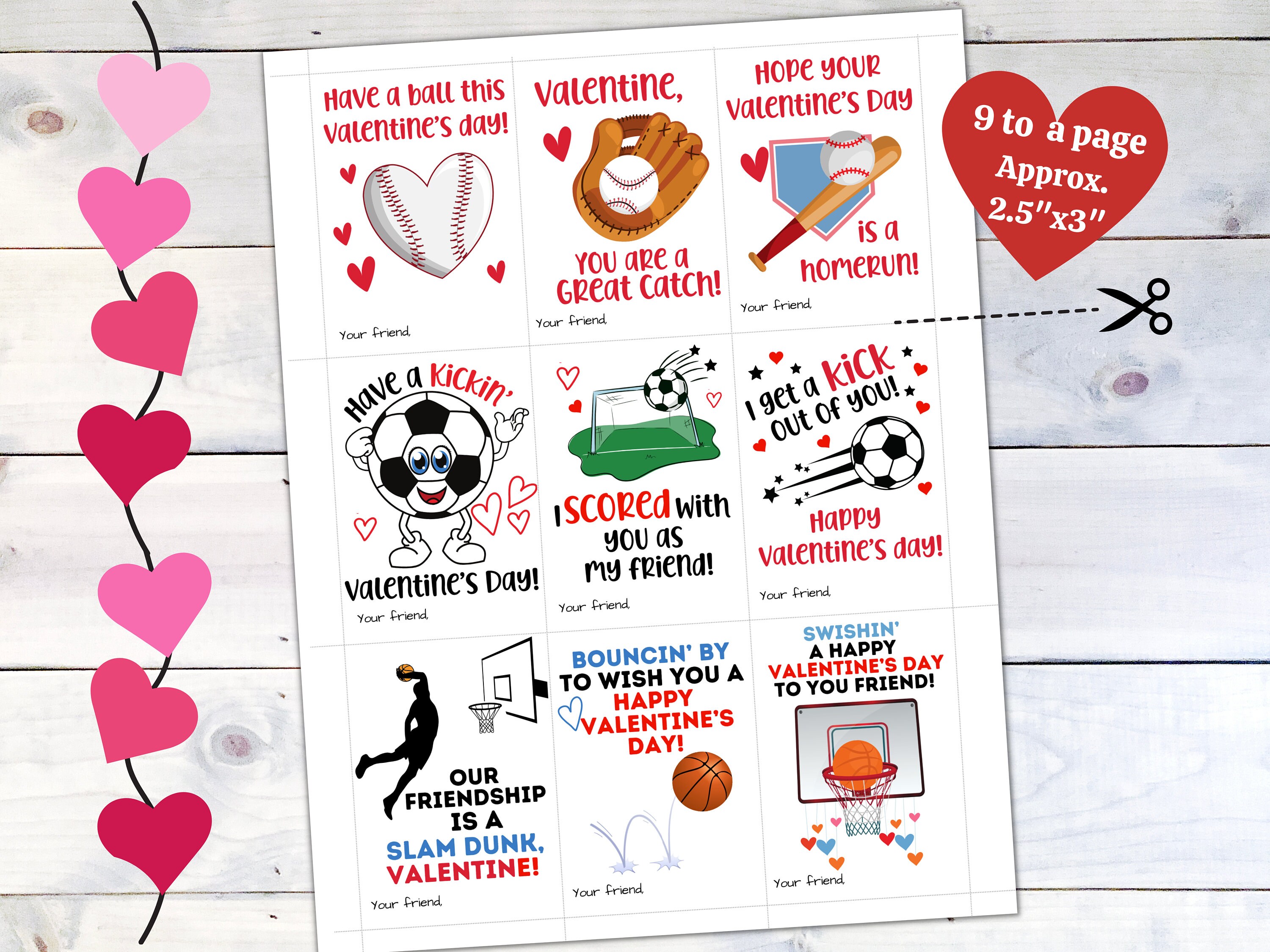 Sports Valentine Cards, Printable School Valentine, Kids Valentine ...