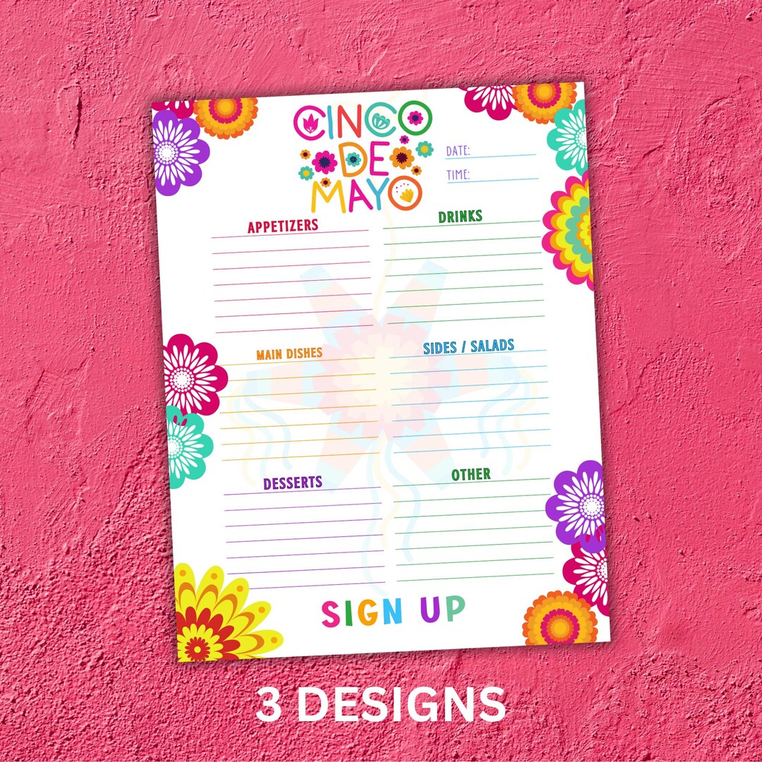 Cinco De Mayo Potluck Sign up Sheets Bundle, Printable Potluck ...