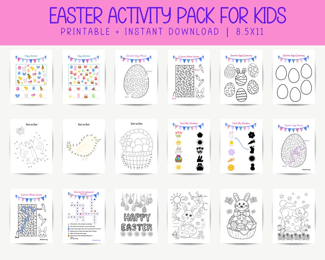 Printable Easter Activity Bundle, 18 Easter Kids Activities, Mazes, I ...