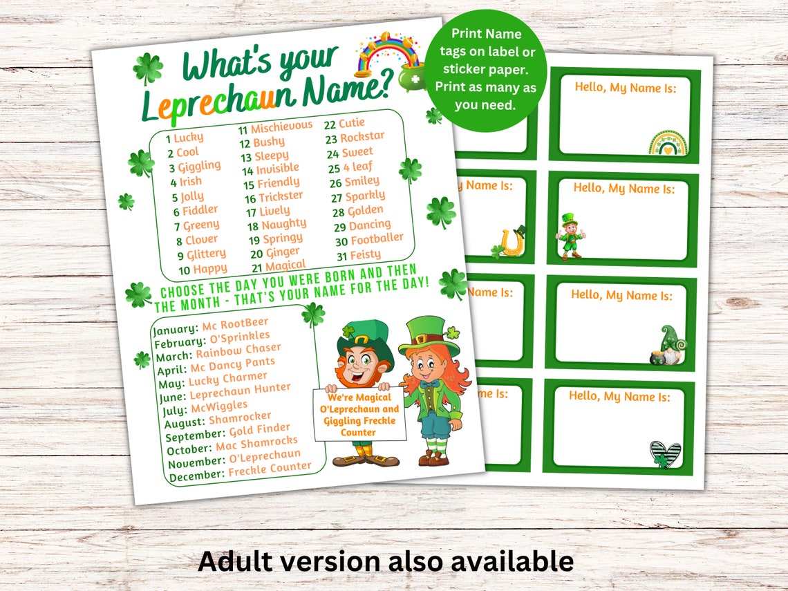 St Patrick's Game for Kids, Leprechaun Name Game, Name Generator Party ...