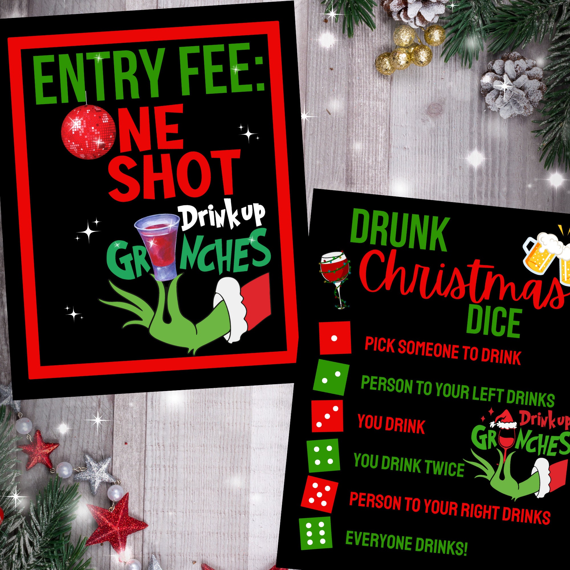 Entry Fee One Shot Drink up Grinches Bundle, Christmas Party Adult ...