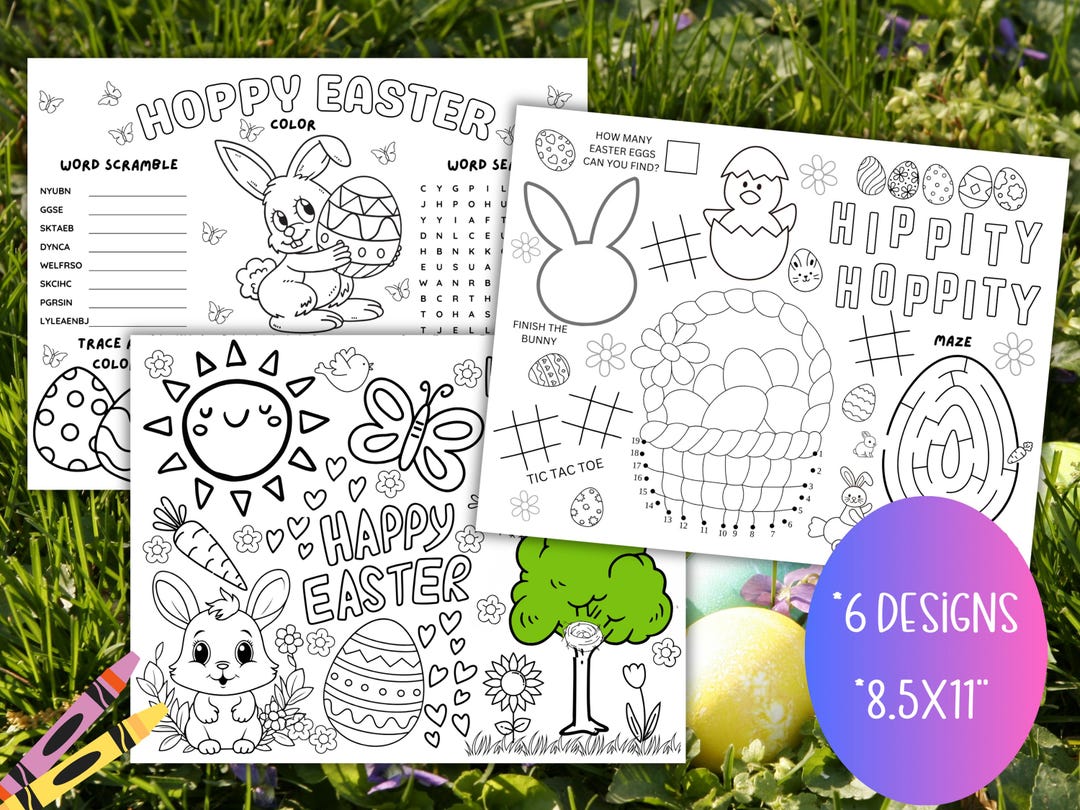 Easter Coloring Placemats, Printable Kids Easter Coloring Sheets ...