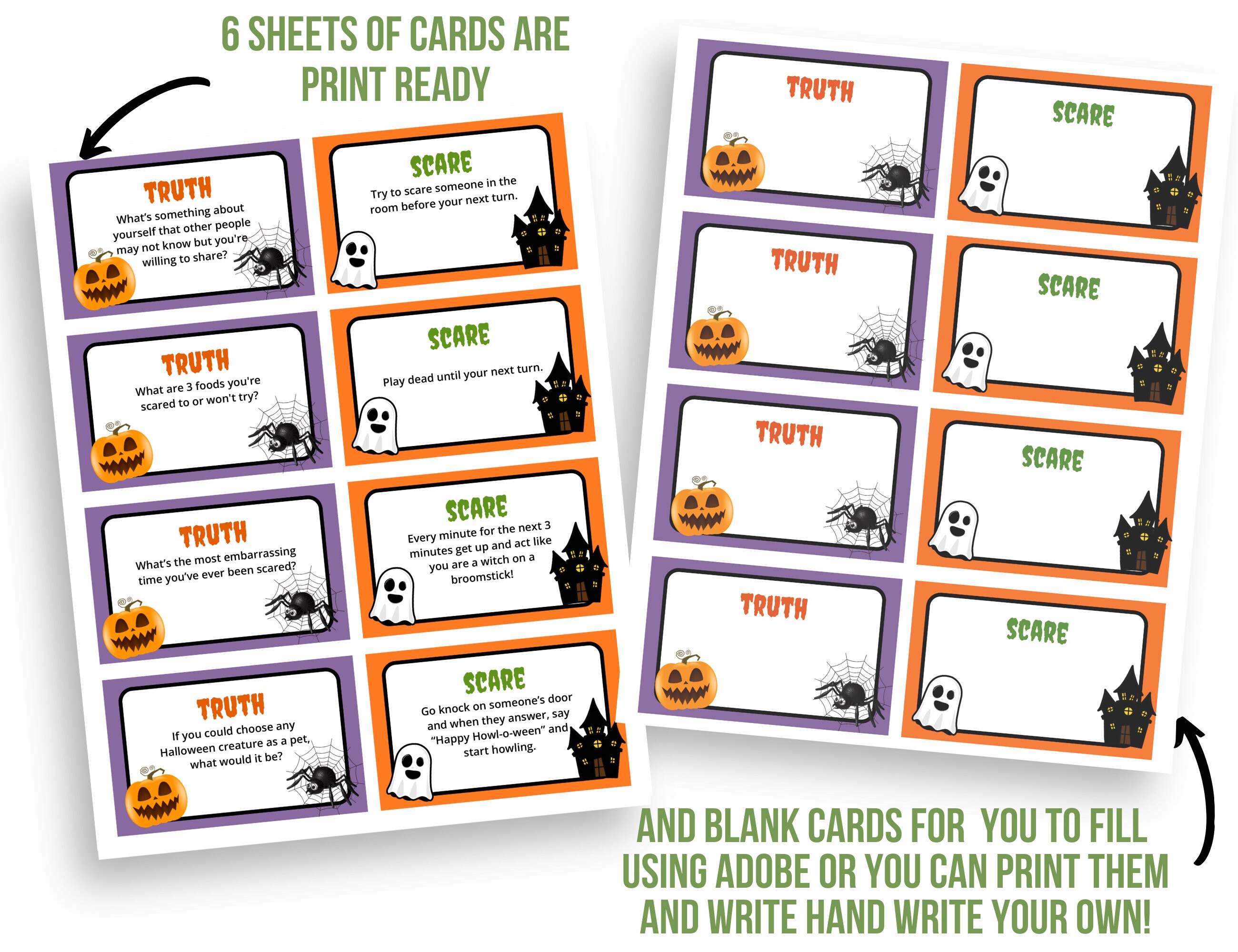 Truth or Scare, Fillable Halloween Party Game, Printable Truth or Dare ...