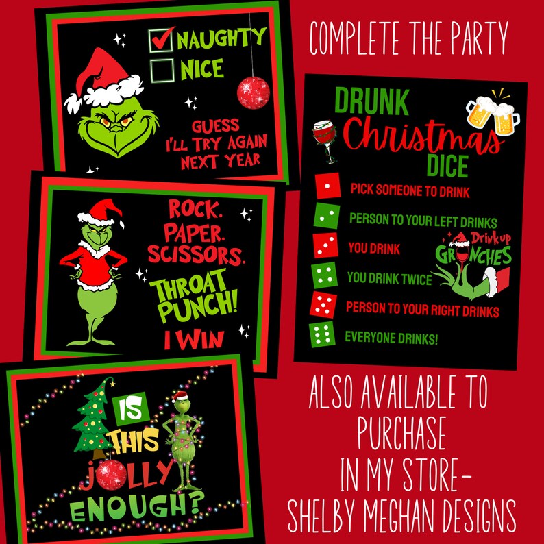 Entry Fee One Shot Sign, Drink up Grinches, Christmas Party, Grinch ...
