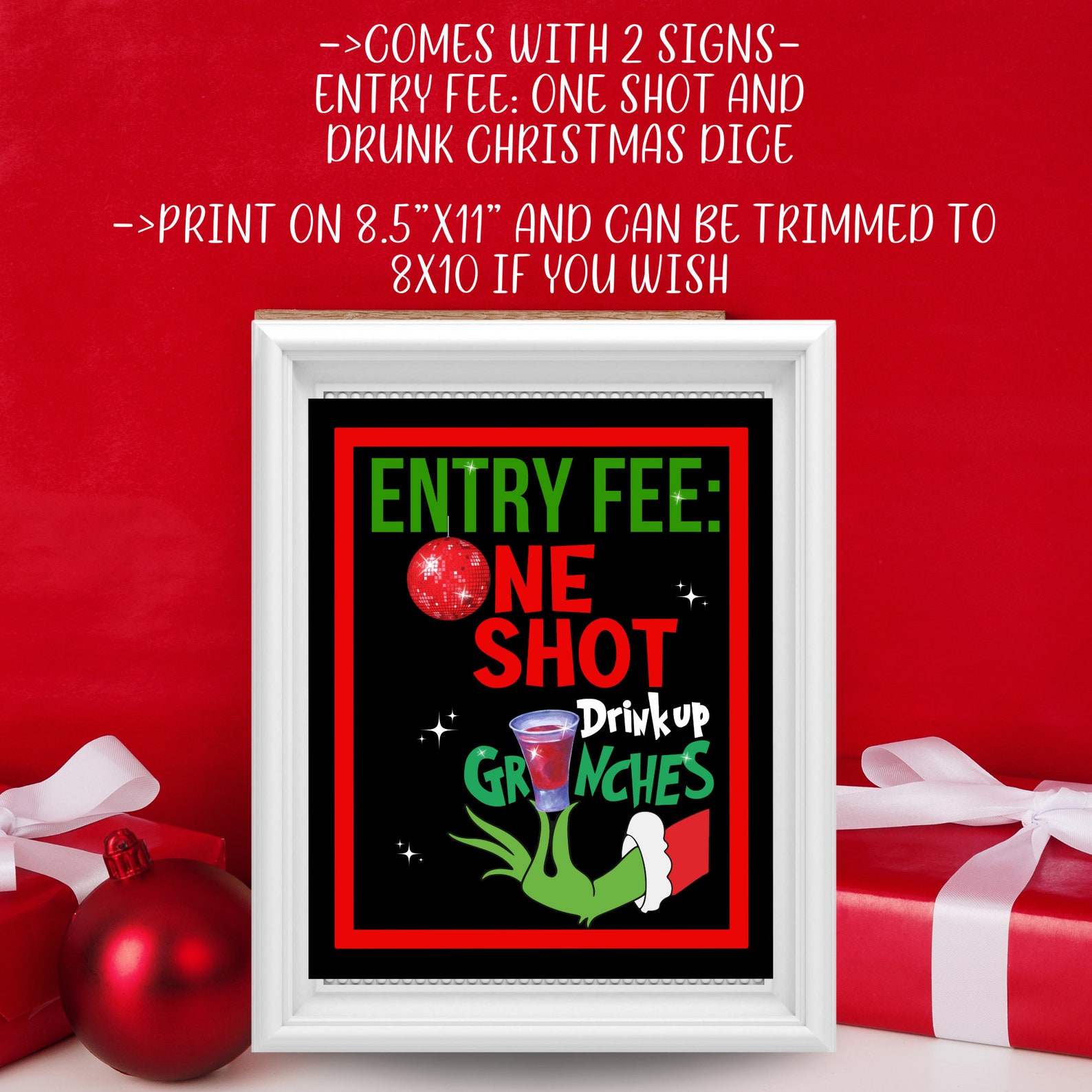 Entry Fee One Shot Drink up Grinches Bundle, Christmas Party Adult ...