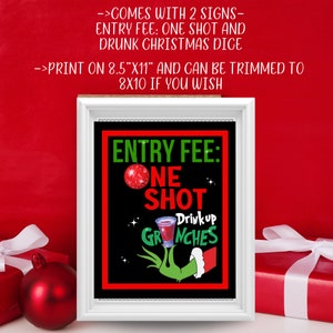 Entry Fee One Shot Drink up Grinches Bundle, Christmas Party Adult ...