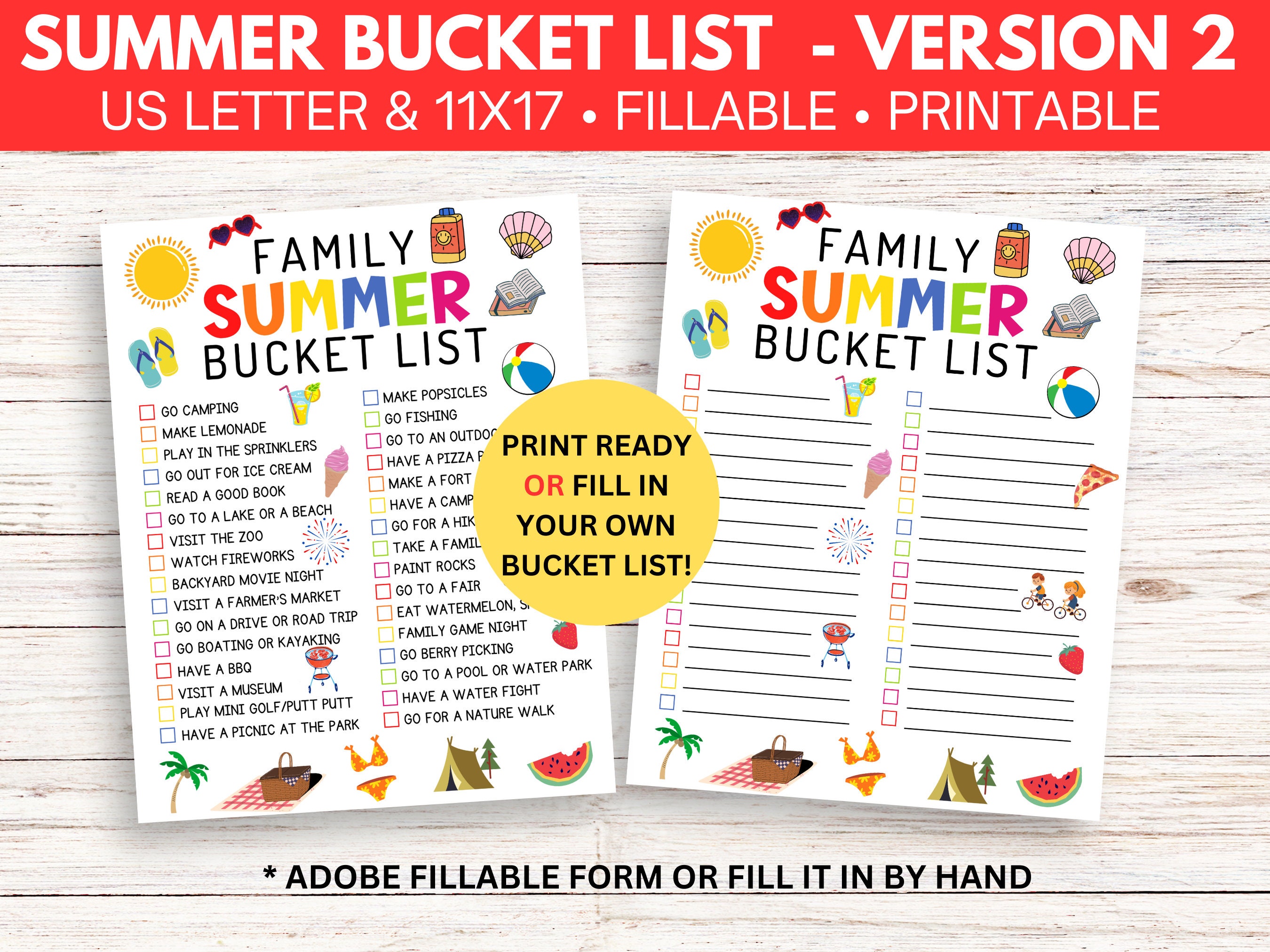 Kids Summer Bucket List Printable, Editable Things to Do Checklist for ...
