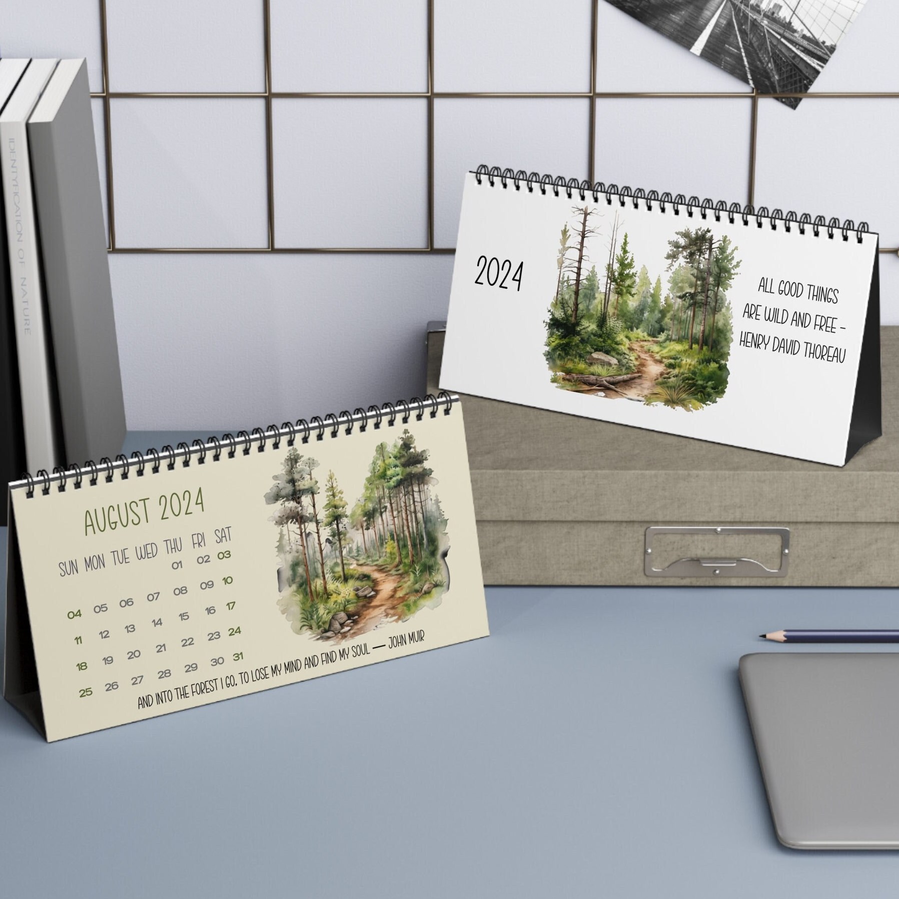 2024 Desk Calendar Watercolor Forest Landscapes and Adventure Quotes ...
