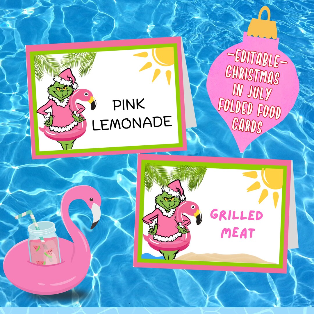 Grinch Christmas in July Food Tent Card, Grinchmas in July, Tropical ...