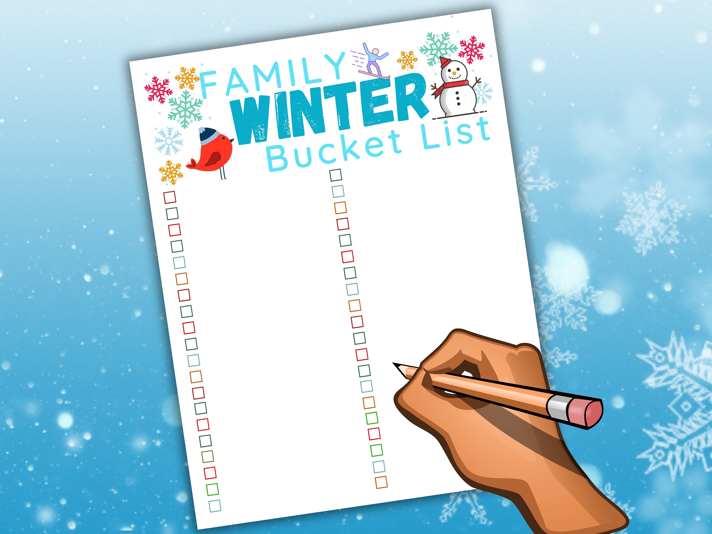 Winter Bucket List Printable, Fillable Family Winter Planner Checklist ...