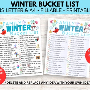 Winter Bucket List Printable, Fillable Family Winter Planner Checklist ...