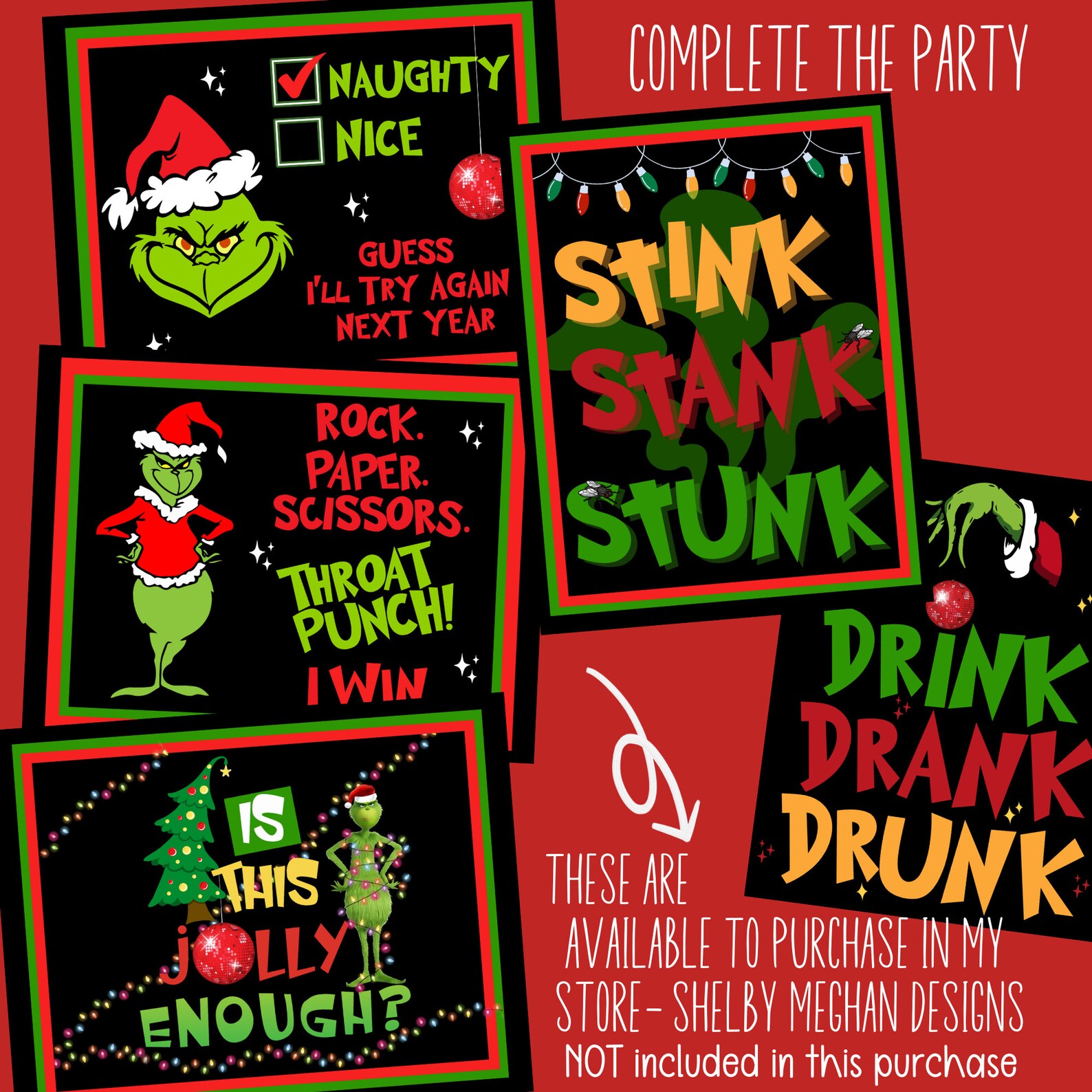 Entry Fee One Shot Drink up Grinches Bundle, Christmas Party Adult ...