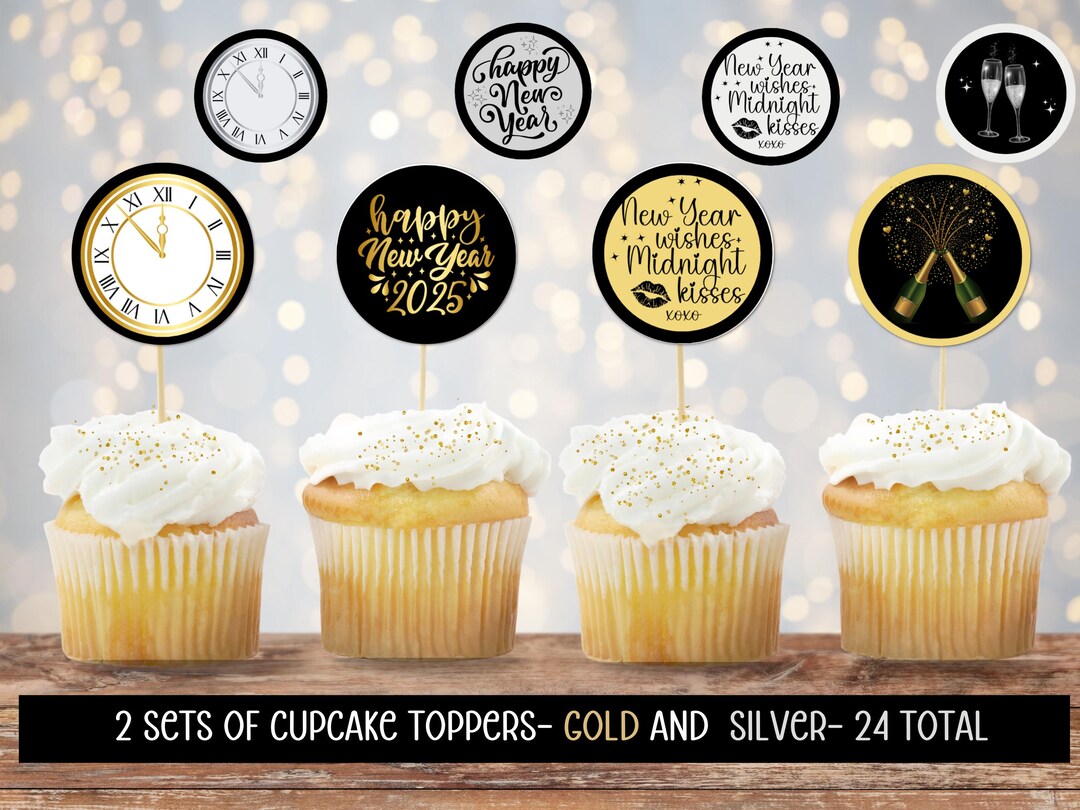 Happy New Year Cupcake Toppers, Printable 2025 New Year's Cupcake ...