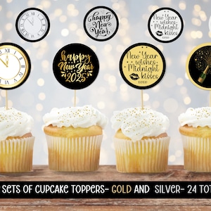 Happy New Year Cupcake Toppers, Printable 2025 New Year's Cupcake ...