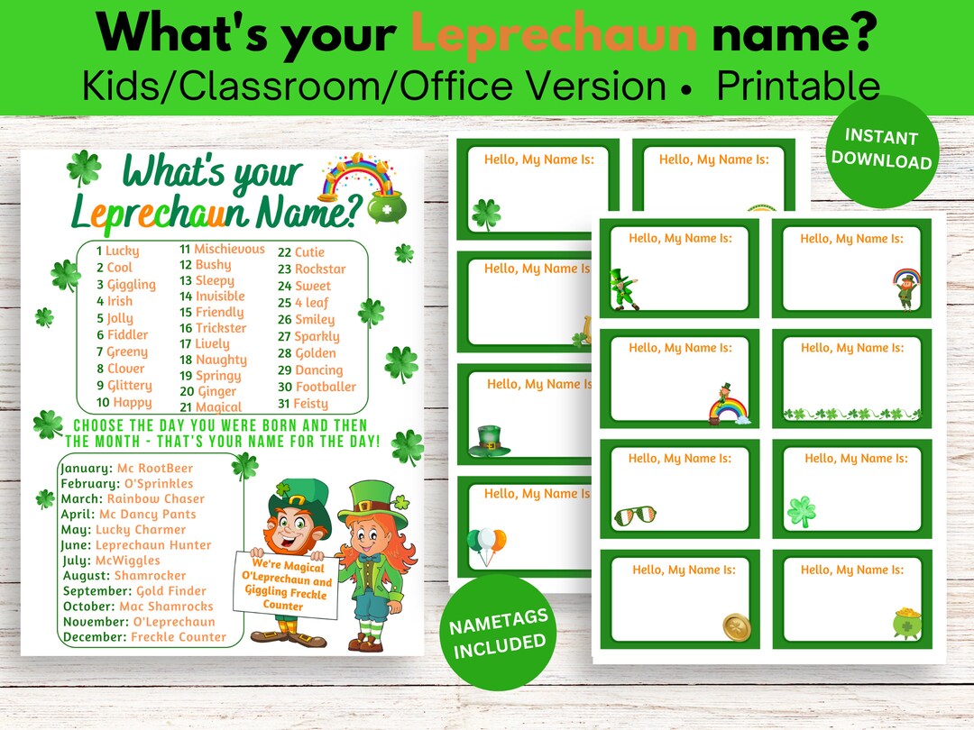 St Patricks Game for Kids Leprechaun Name Game Office St - Etsy
