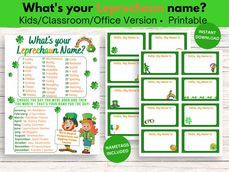 St Patricks Game for Kids Leprechaun Name Game Office St - Etsy