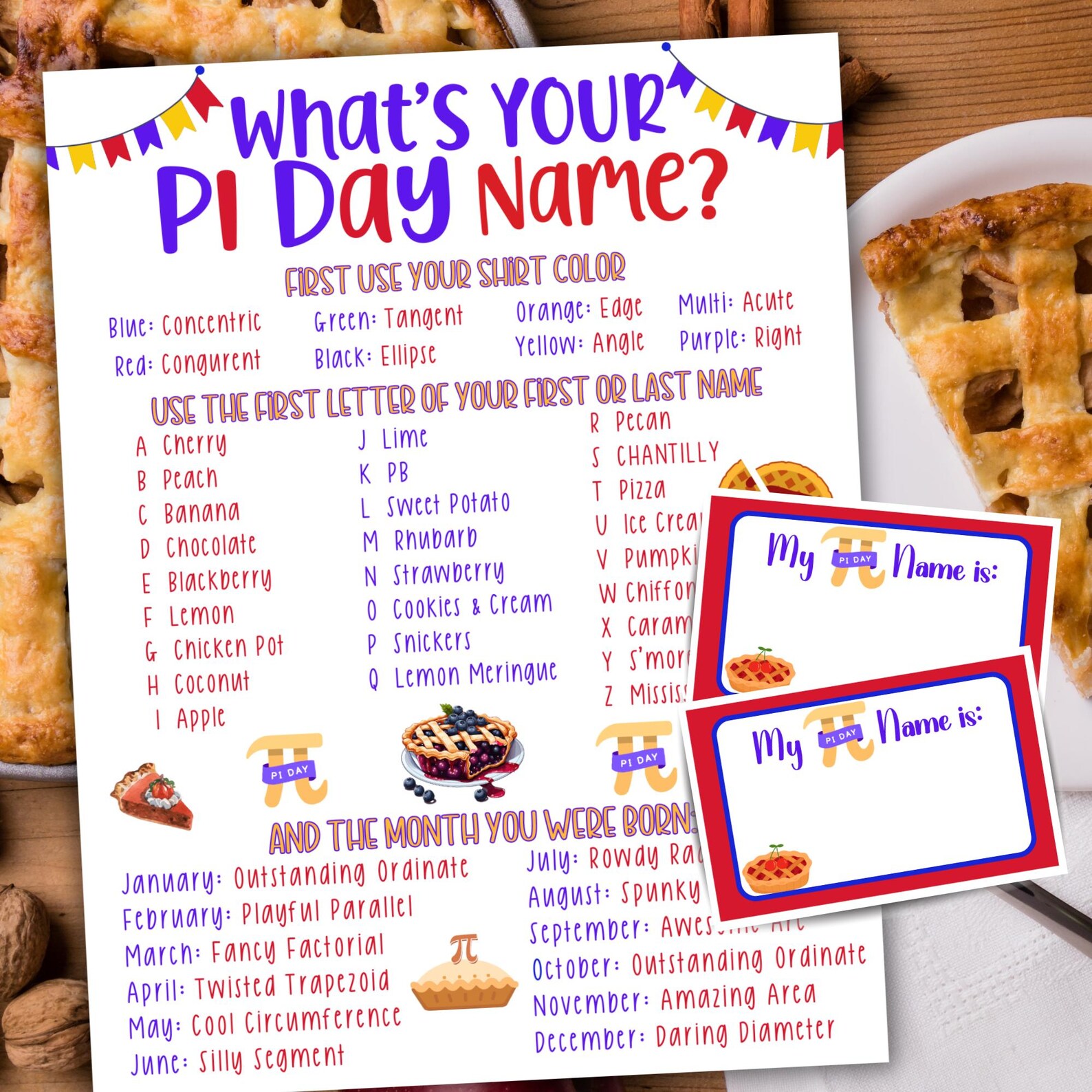 Pi Day Name Game Printable With Nametags, Classroom Pi Day Activity for ...