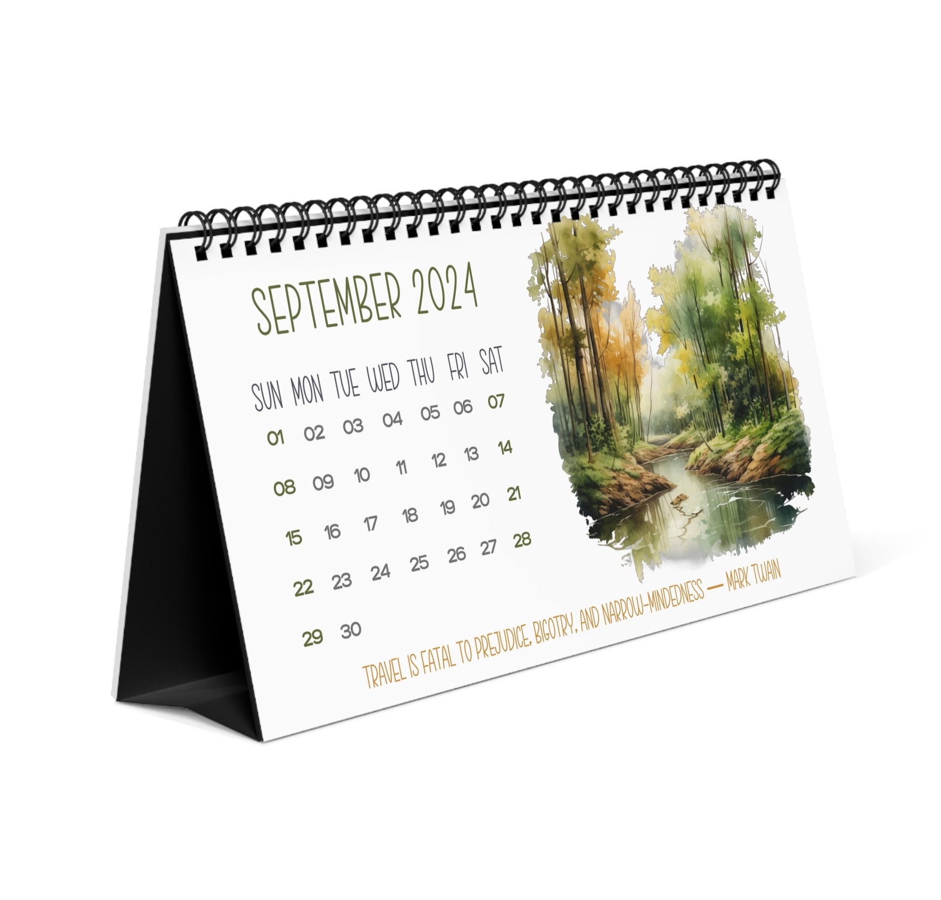 2024 Desk Calendar Watercolor Forest Landscapes and Adventure Quotes ...