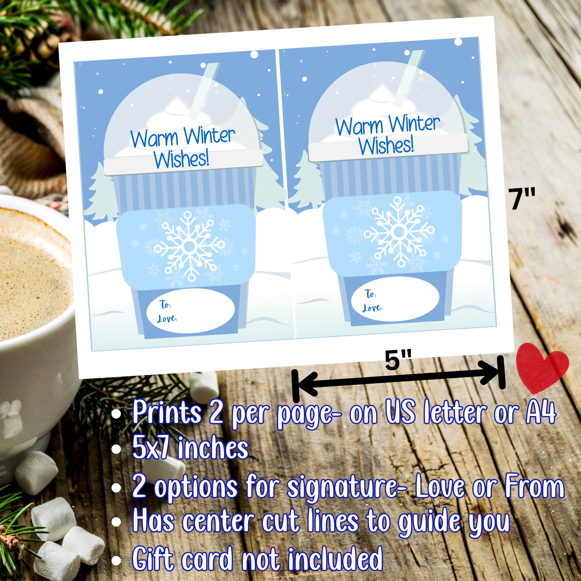 Printable Holiday Gift Card Holder, Coffee Gift for Teacher, Coffee ...