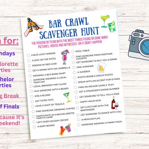 Bar Crawl Scavenger Hunt Adult Drinking Game, Pub Crawl, Bar Games - Etsy
