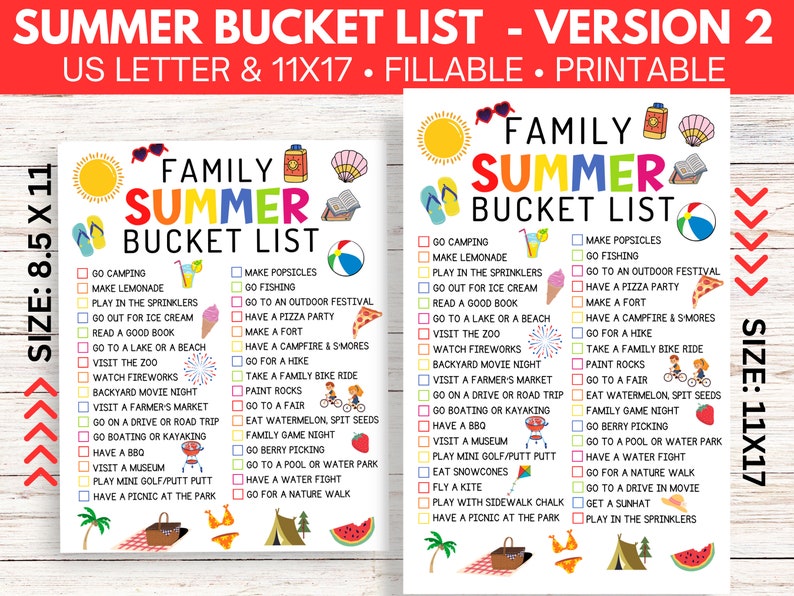 Kids Summer Bucket List Printable, Editable Things to Do Checklist for ...