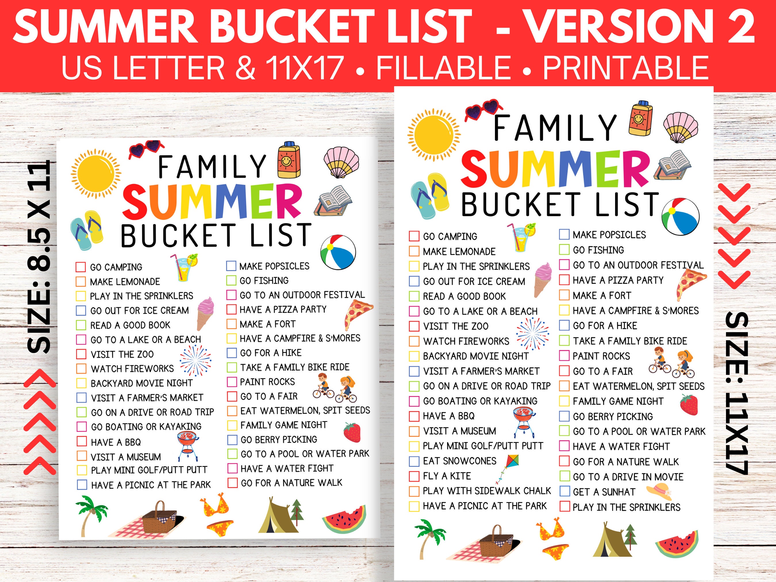 Kids Summer Bucket List Printable, Editable Things to Do Checklist for ...