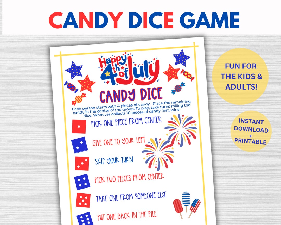 Fourth of July Candy Dice, 4th of July Party Games for Kids, Printable ...