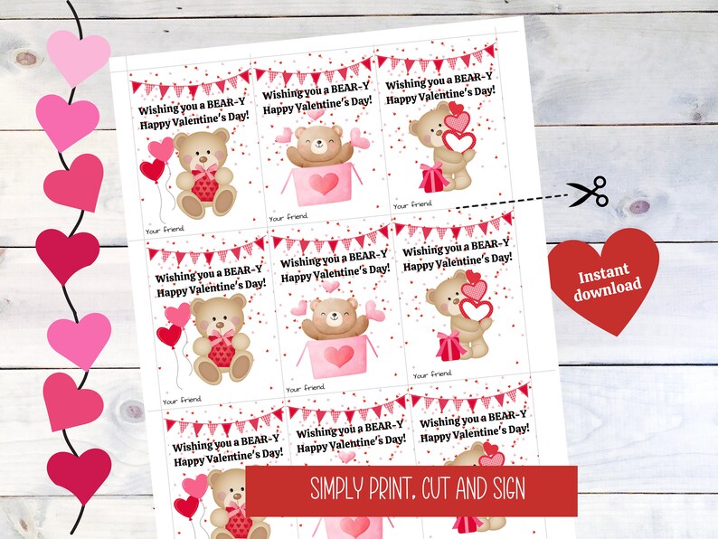 Editable Valentines Card for Kids Printable Valentine Teddy Bear ...