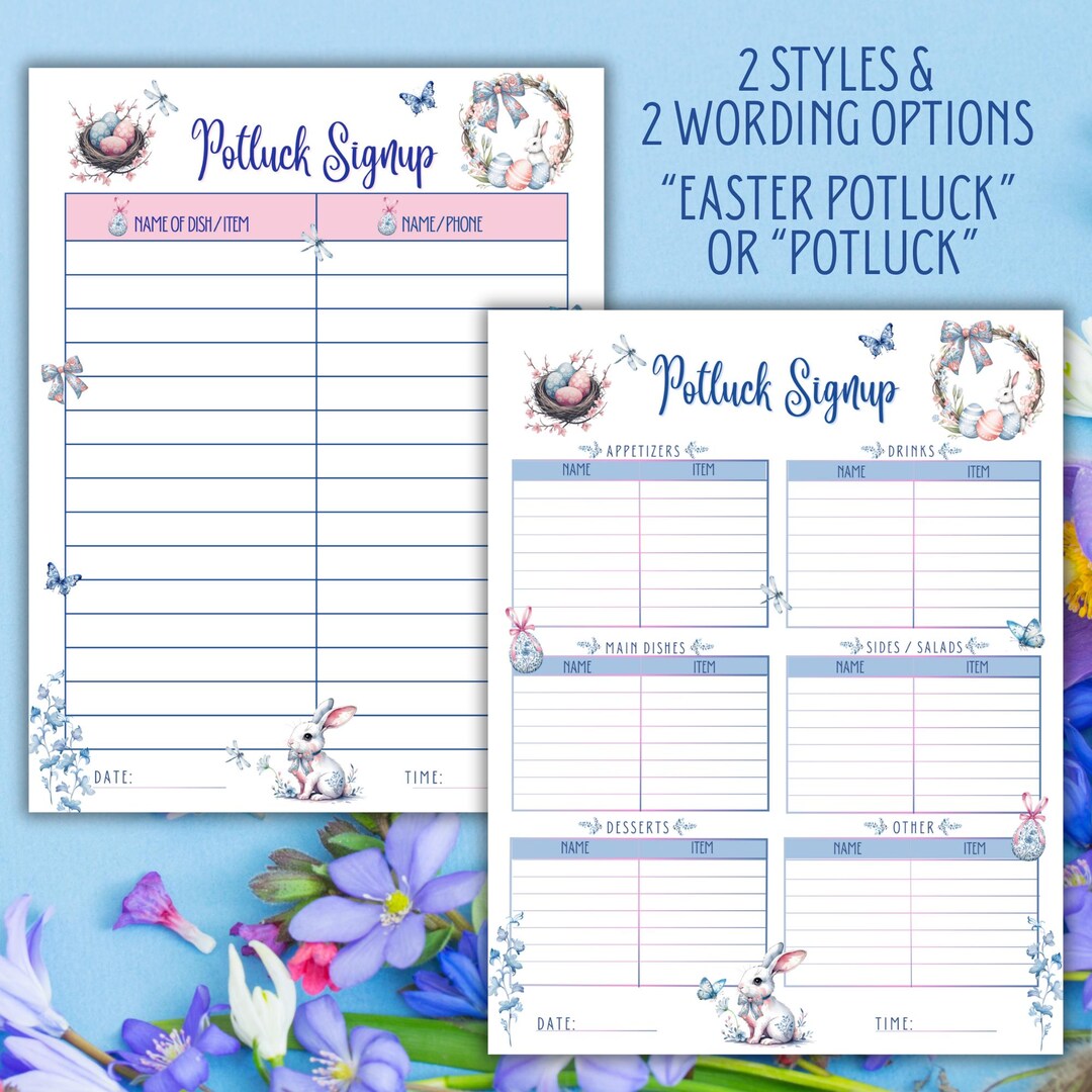 Easter Potluck Signup Sheet, Printable Signup Sheet for Office, Potluck ...
