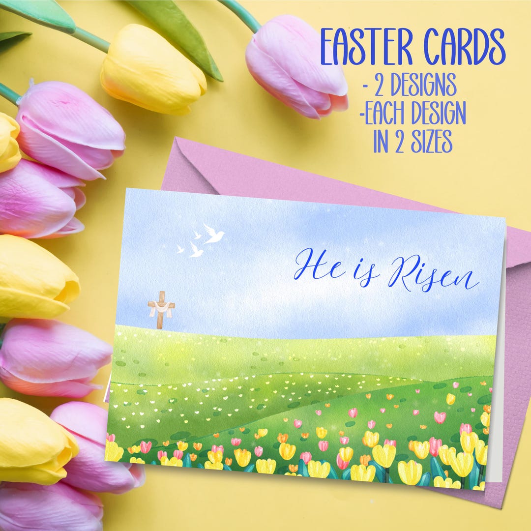 Religious Easter Blessings Card Bundle, He is Risen Printable Card ...