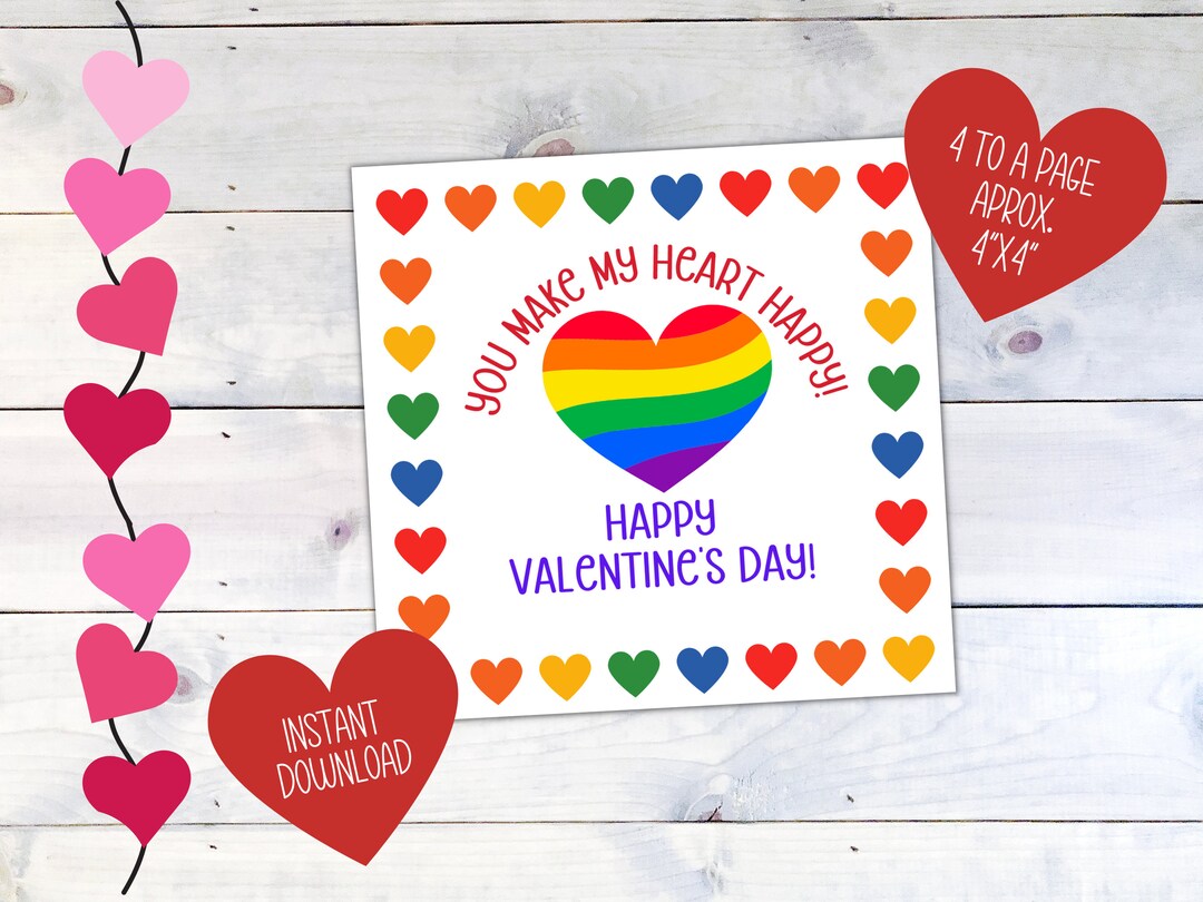 Printable Rainbow Valentine's Day Card, Kids Classroom Valentine's Day ...