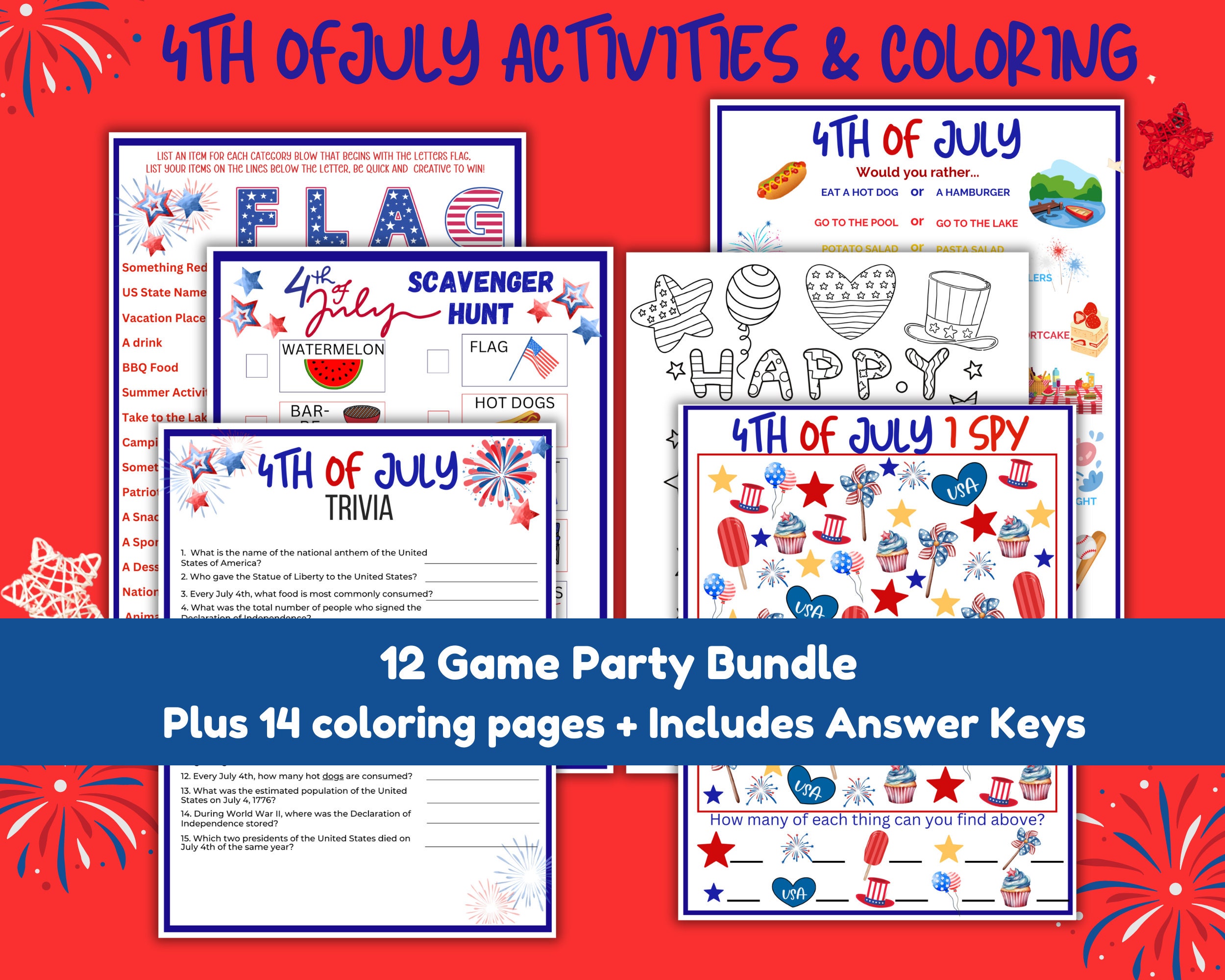 4th of July Games, Printable Fourth of July Party Games, 4th of July ...