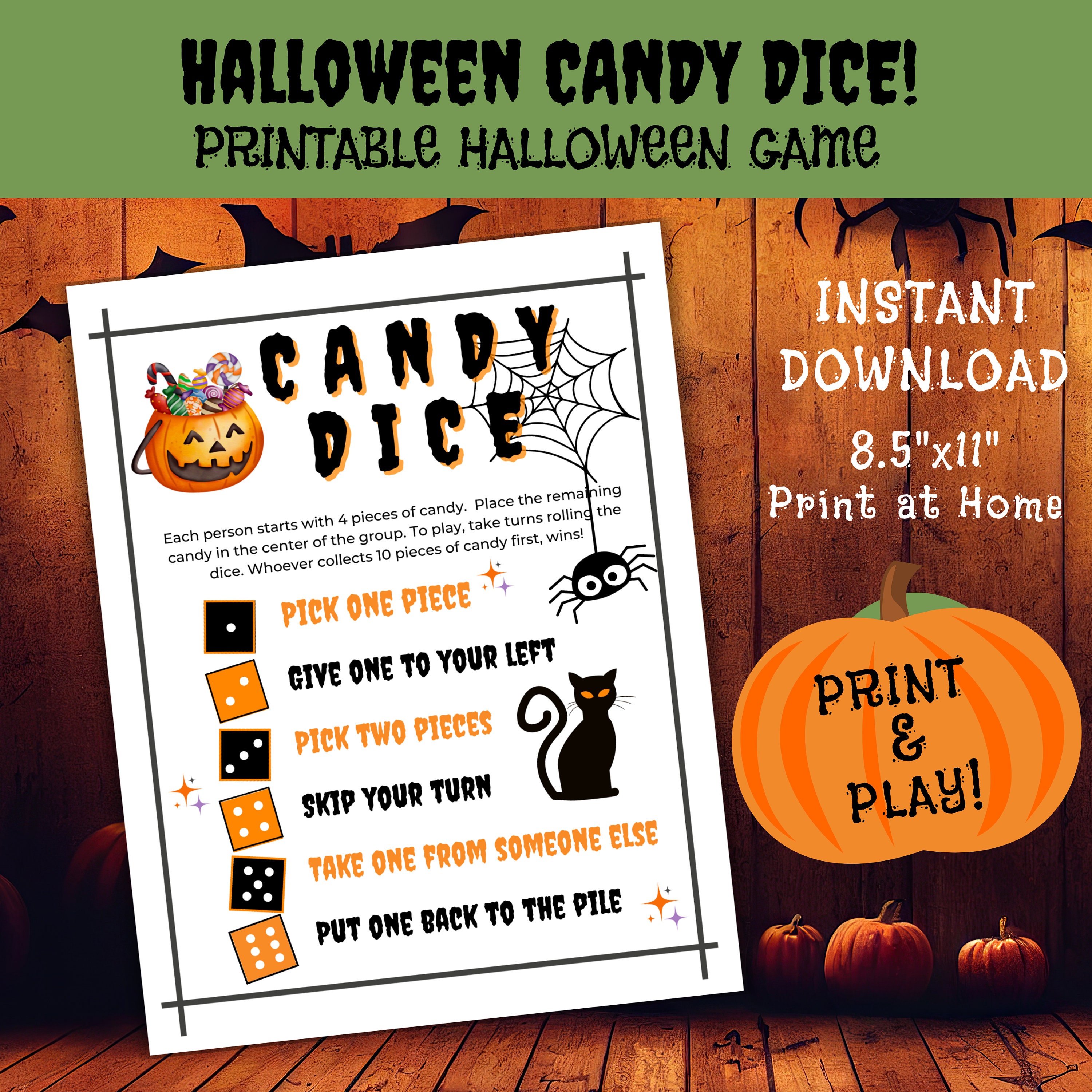 Halloween Party Candy Dice Game, Halloween Candy Game, Kids Party Game ...