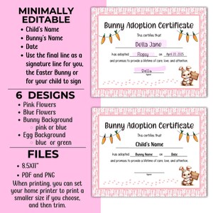 Easter Bunny Adoption Certificate, Printable Rabbit Adoption, Editable ...