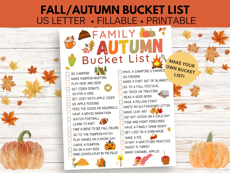 Fall Bucket List, Printable Autumn Bucket List, Bucketlist Editable ...