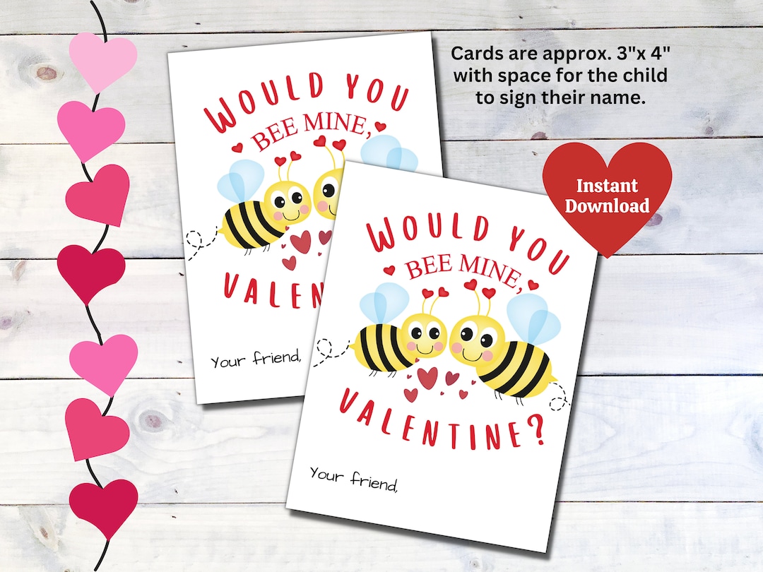 Printable Valentines Day Cards, Classroom Valentines for Kids, Bee Mine ...